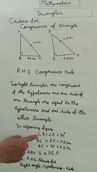 Criteria for Congruence of Triangle #Mathformulashorts2023 #RHS ...