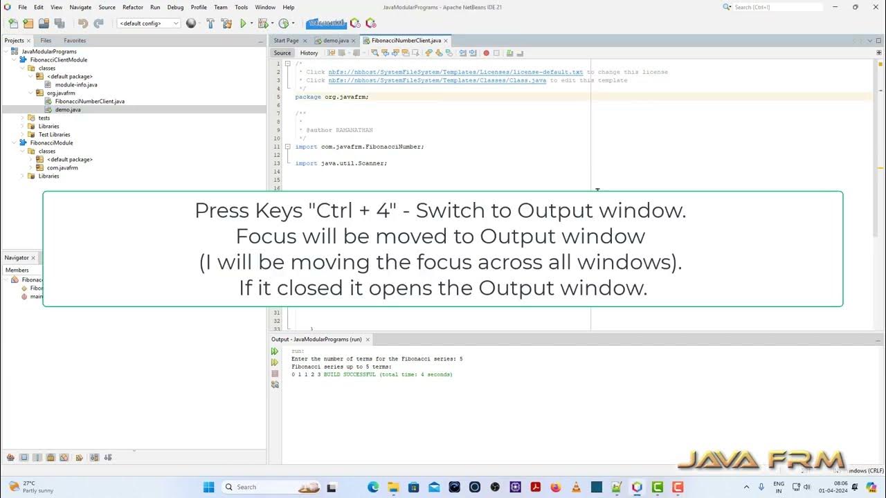 Apache Netbeans Ide 21 Tutorial Short Cut Key Ctrl 4 Switch To Output Window Youtube