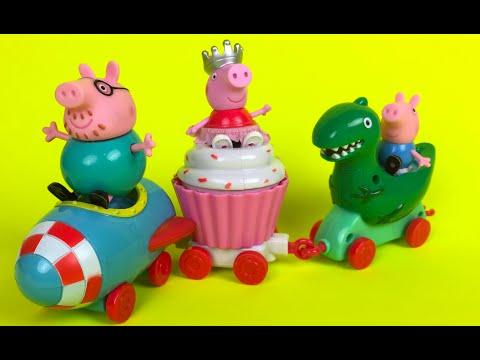 Peppa Pig Theme park train ride spinning cupcake rocking dinosaur ...