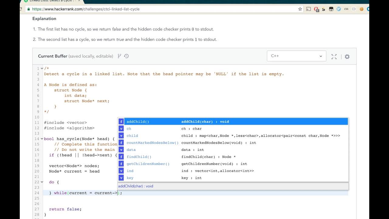 HackerRank: "Linked Lists: Detect a Cycle" Solution (C++) - YouTube