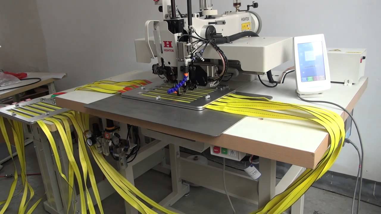Thick thread automatic pattern sewing machine for web sling - YouTube