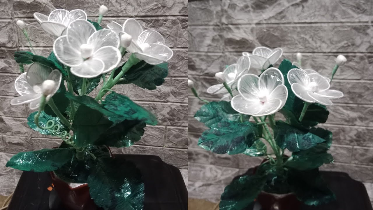 diy flower made from plastic bag/ beautiful diy white flower/ Craft ...
