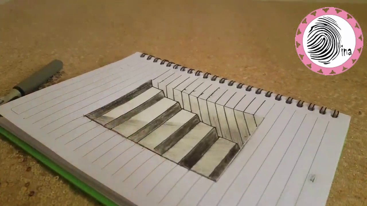 HOW TO DRAW 3D STEPS IN A HOLE LINE PAPER-TRICK ART - YouTube