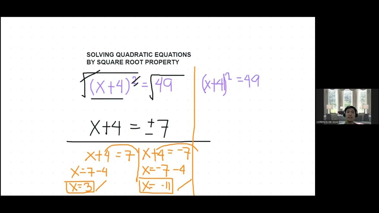 MATH9-SOLVING QUADRATIC EQUATIONS BY SQUARE ROOT PROPERTY ( involving ...