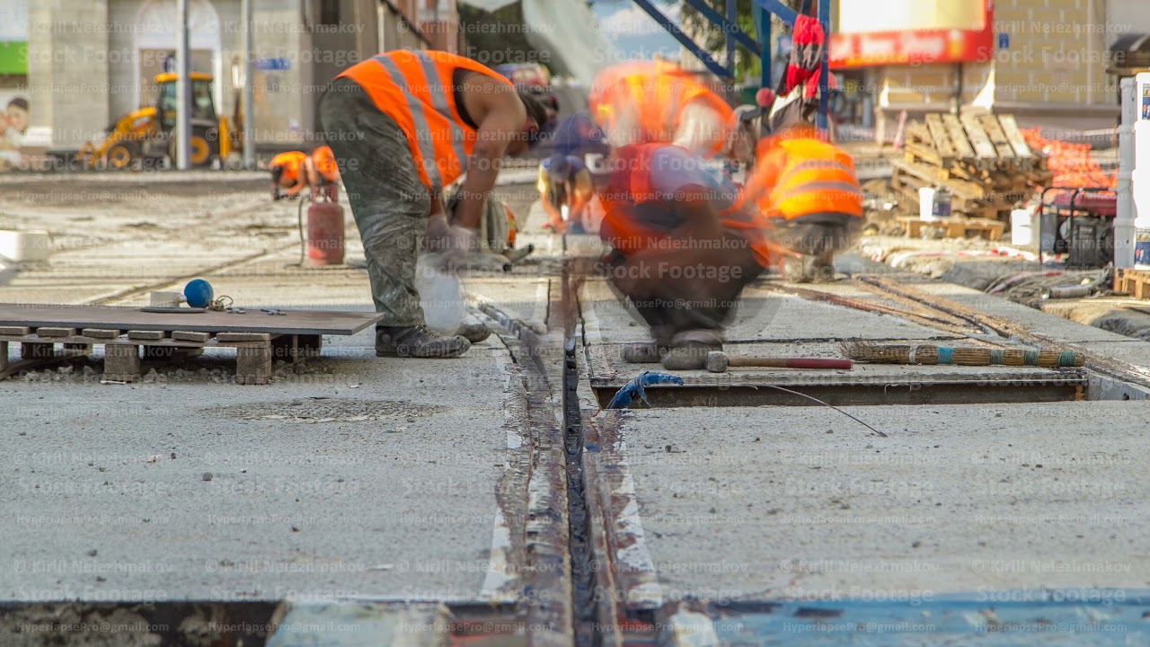 Tram rails at the stage of their installation and integration into ...
