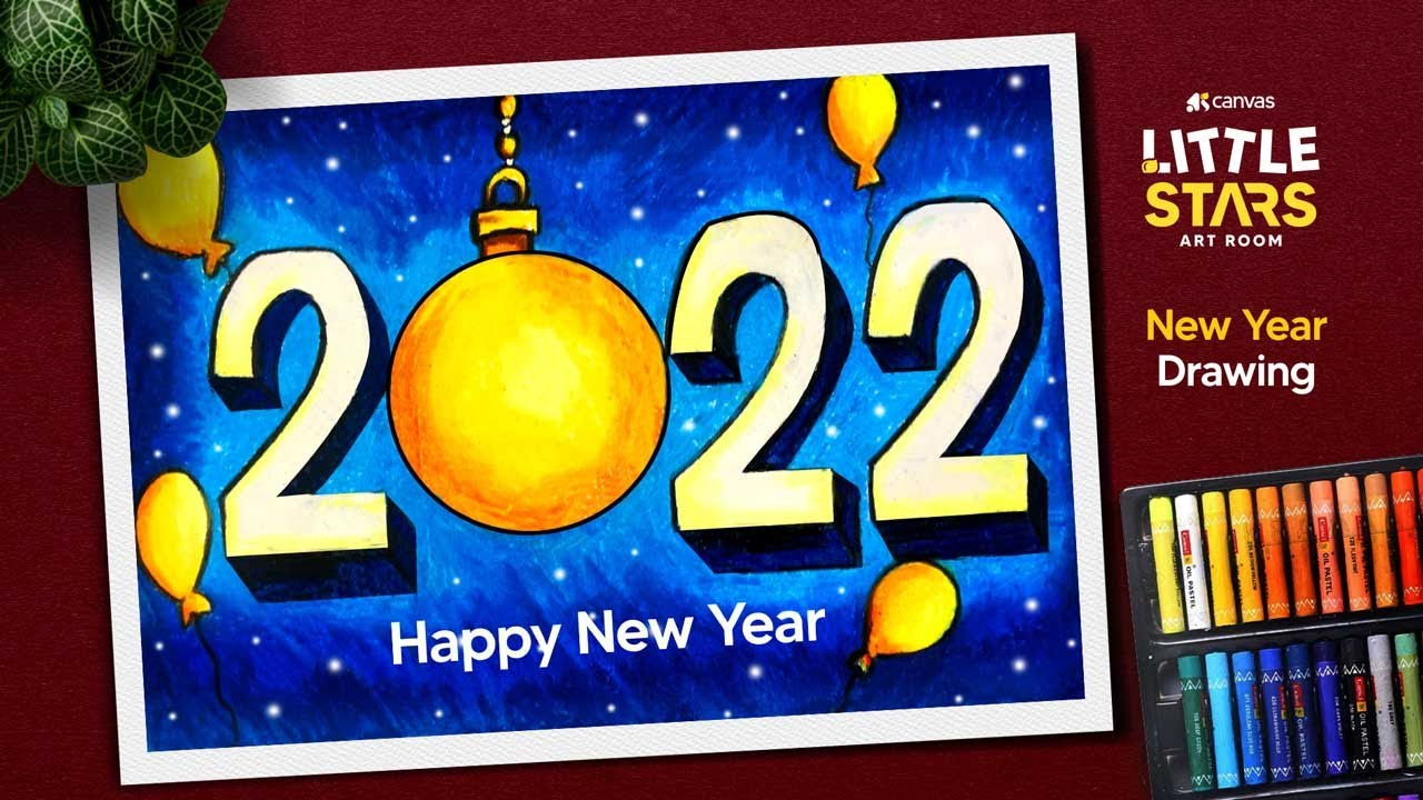 Happy New Year drawing 2022 | New Year drawing with oil pastel | New ...