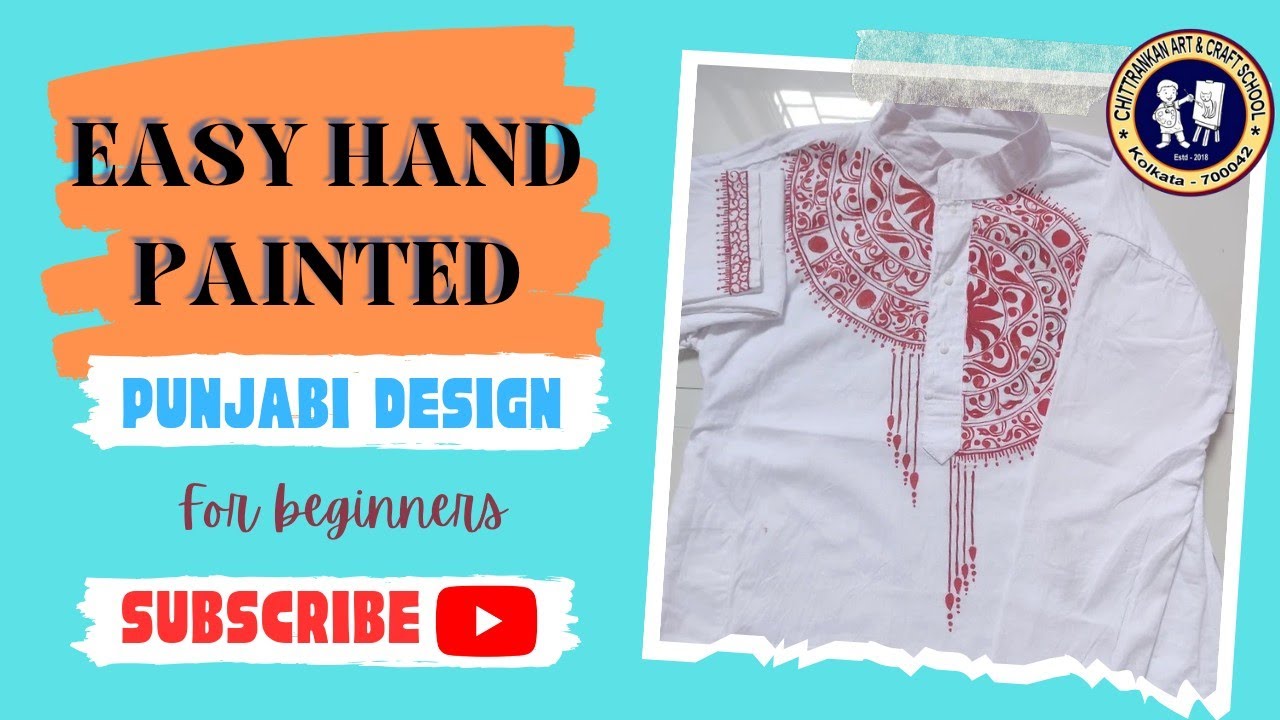 easy hand painted punjabi design ||পাঞ্জাবি আর্ট ||fabric design on ...