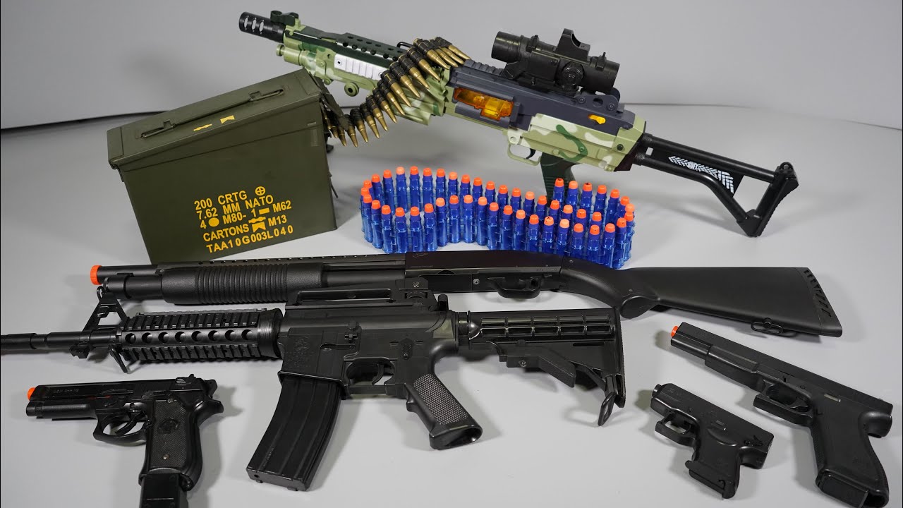 M249 Nerf Gun And M4 AirSoft Gun-M870 Shot Gun-Glock-M9 or Beretta 92 ...