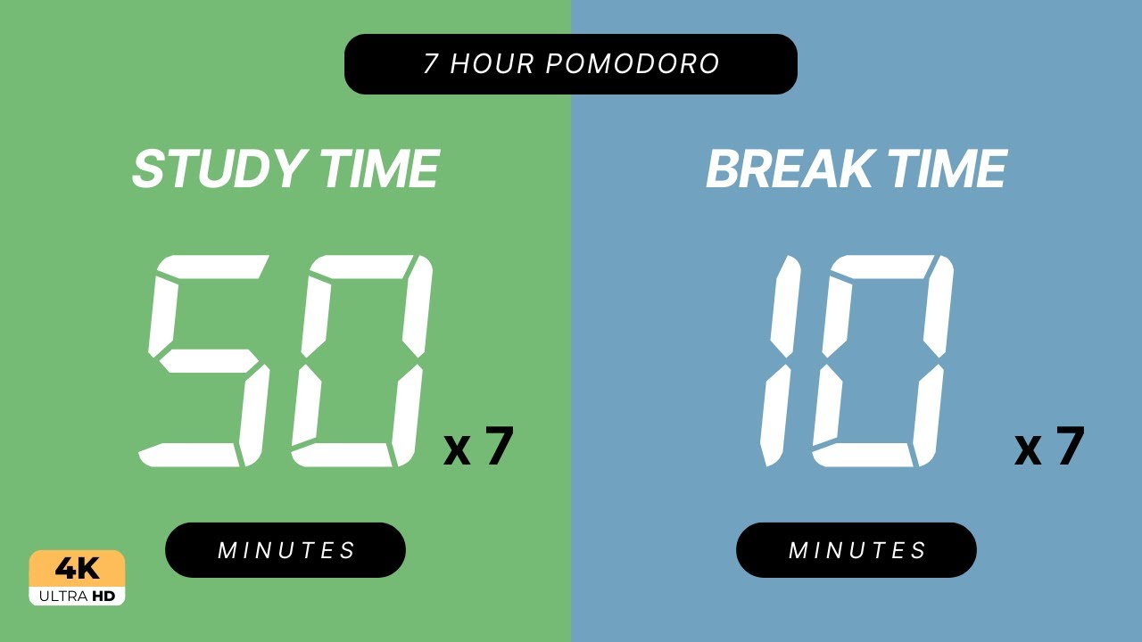 50/10 Pomodoro Timer - 7 Hours Study | No Music | 4k - YouTube