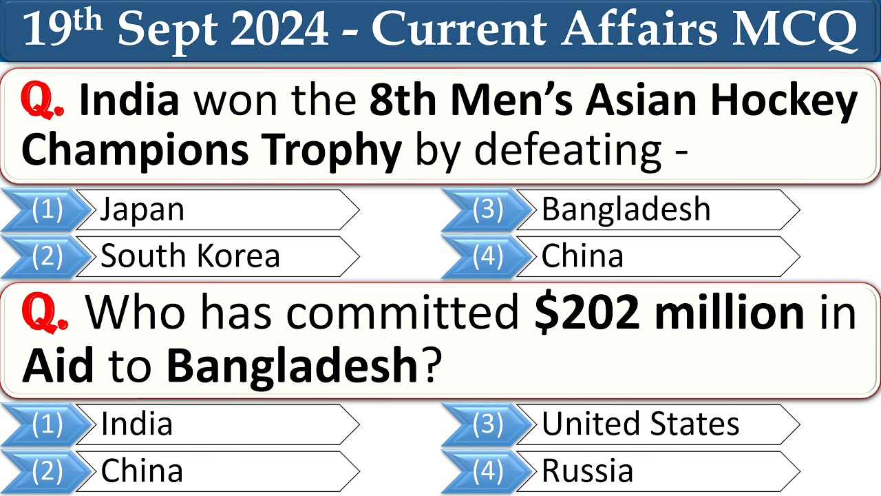 19th September 2024 || Top 12 Current Affairs MCQ with Explanation in ...