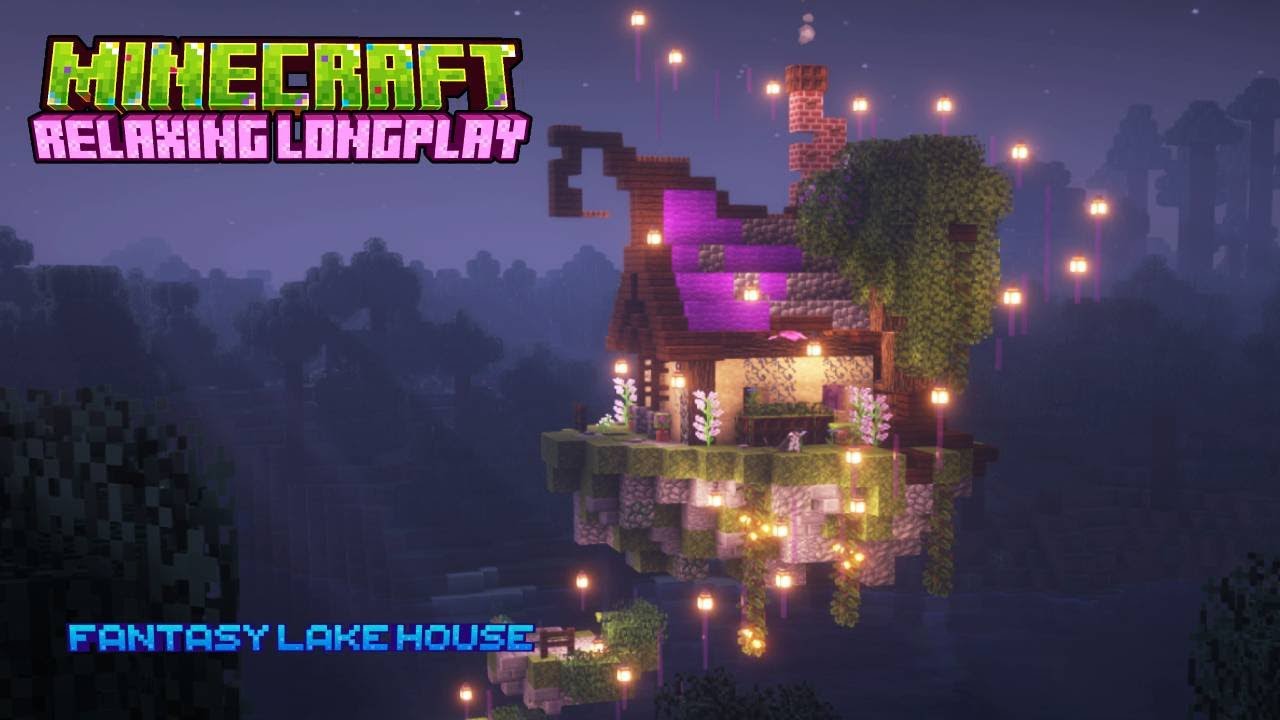 Minecraft Relaxing Peaceful Longplay | I Build a Fantasy Lake House (No ...