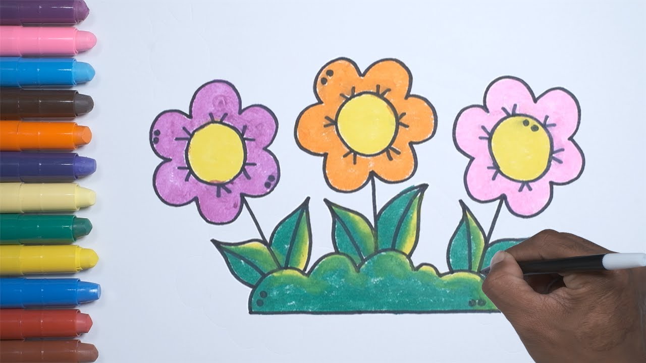 Menggambar dan Mewarnai Bunga dengan Crayon | How to Draw Flower for ...