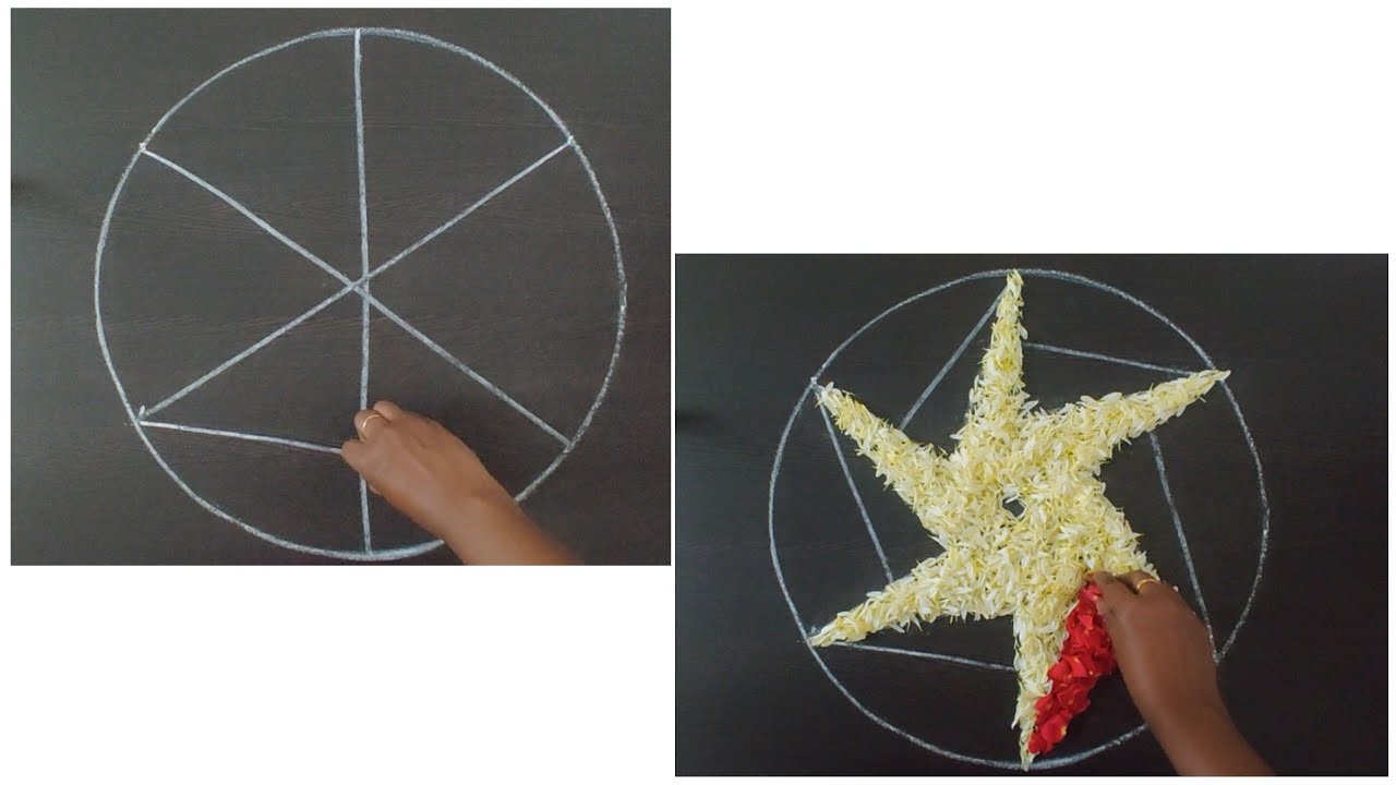 simple onam pookalam design outline | step by step simple pookalam ...