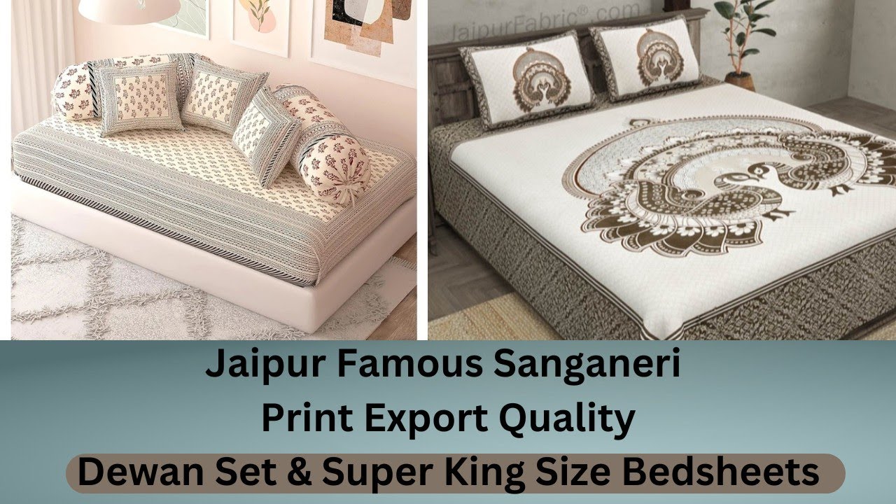 Jaipur Famous Sanganeri Print Dewan Set, King Size Bedsheets & Apron At ...
