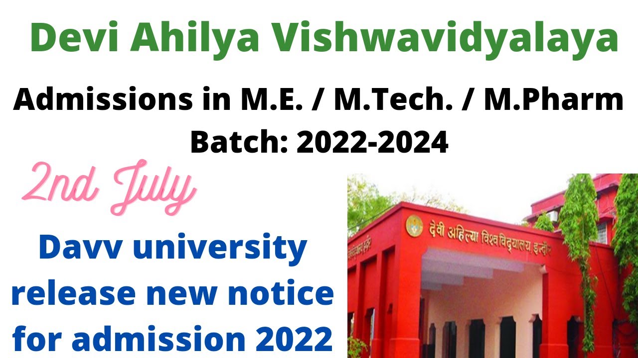 Davv university release new admission notice || Admissions in M.E. / M ...