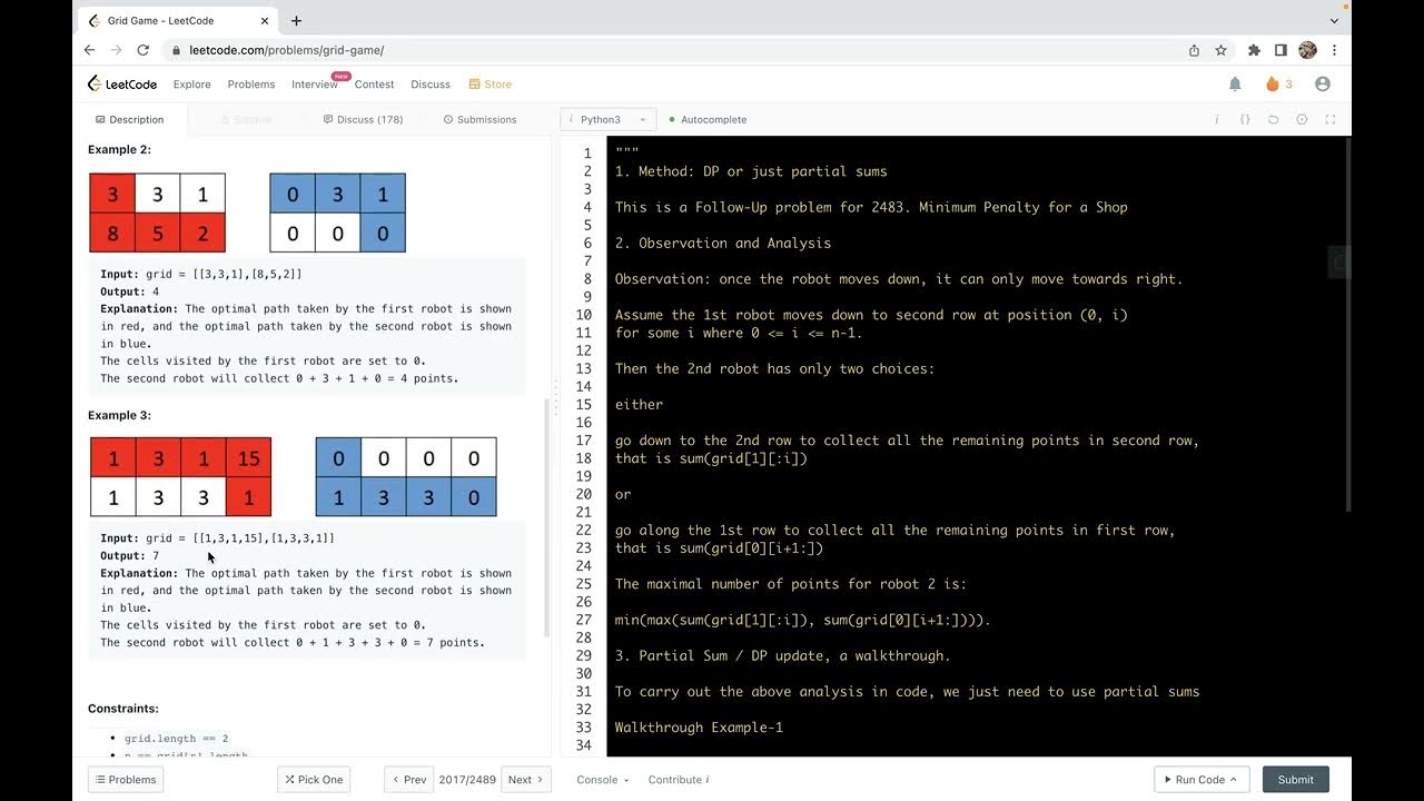 Leetcode 2017 Grid Game Dp Or Just Partial Sums Youtube 1894