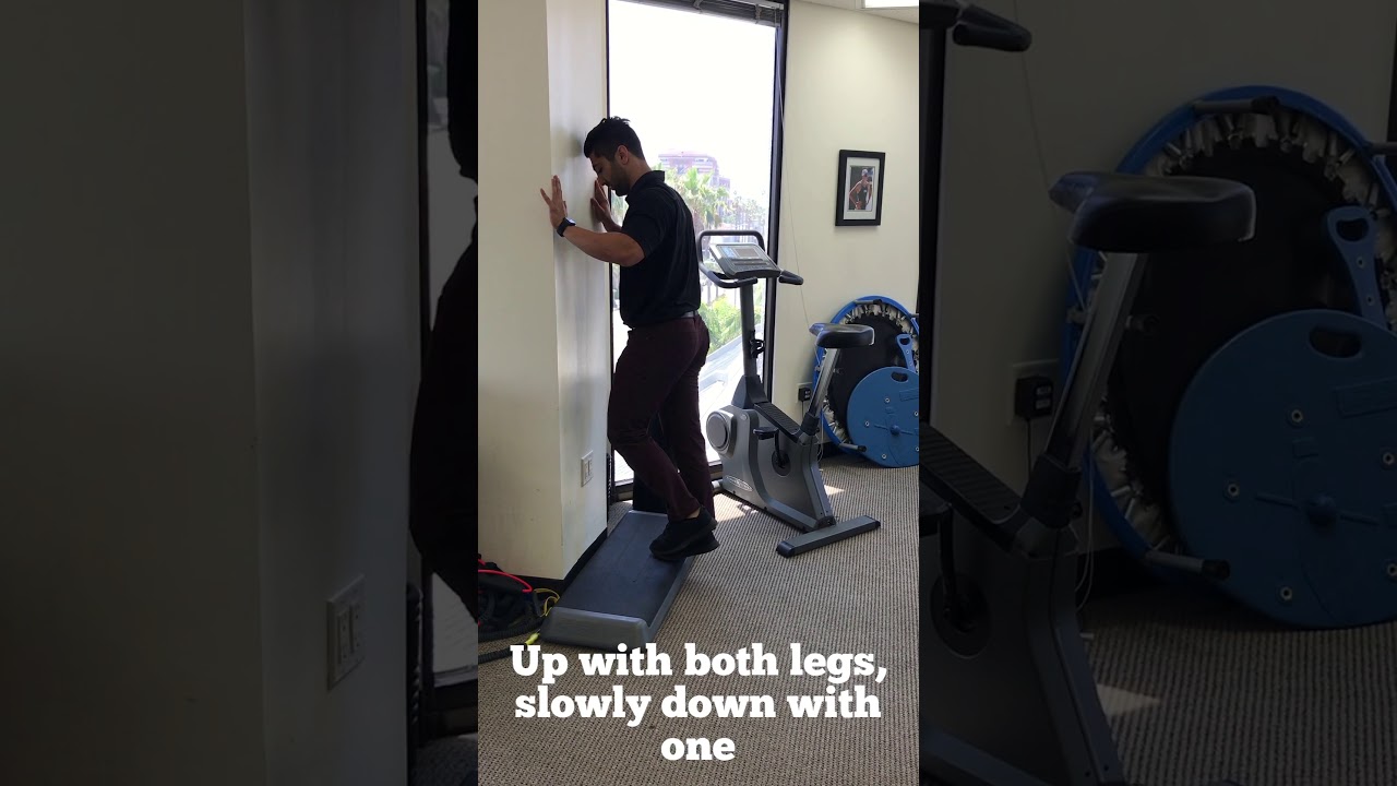Standing Double Leg Heel Raise Single Leg Descend On Elevated Surface ...