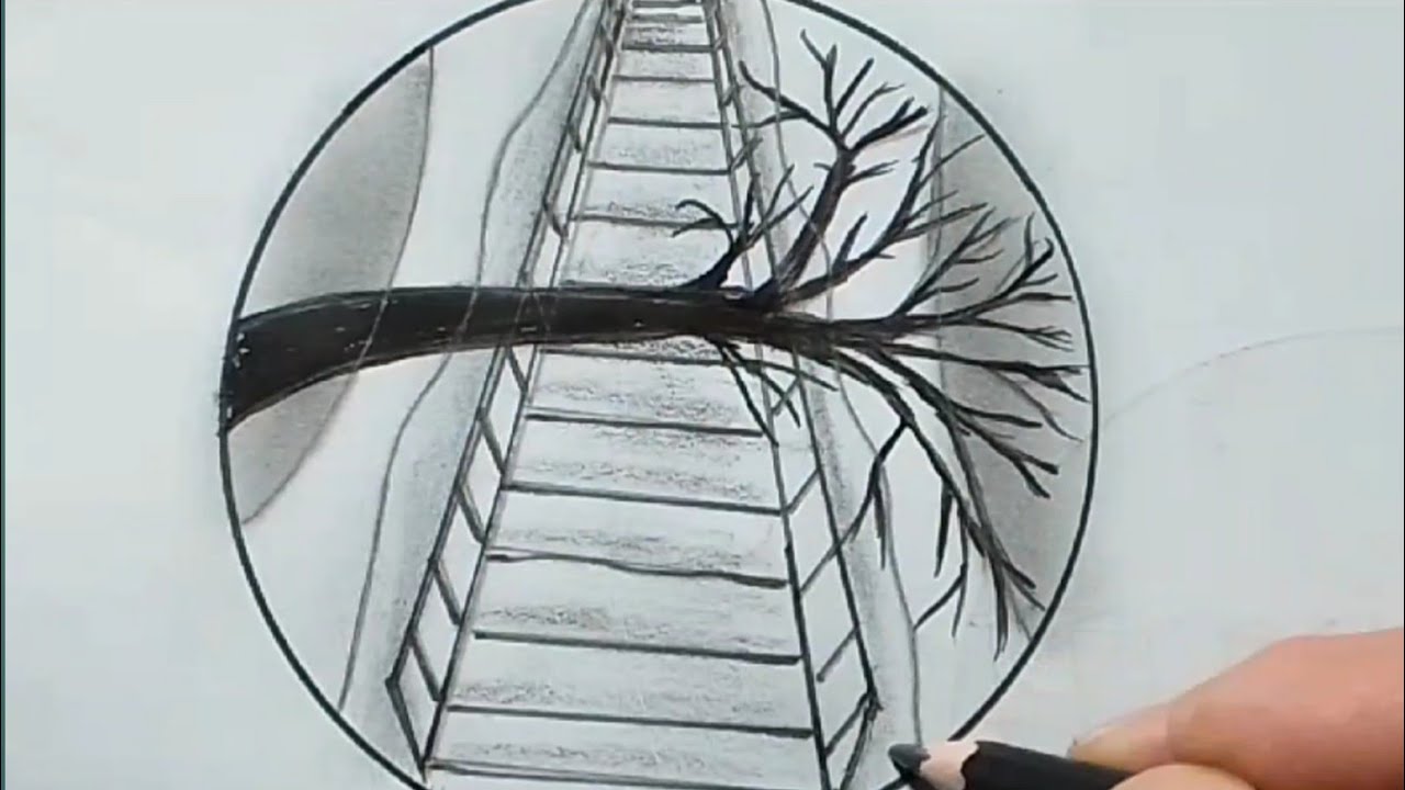 Drawing of a tree falling over a bridge | How to Draw Bridge and Tree ...