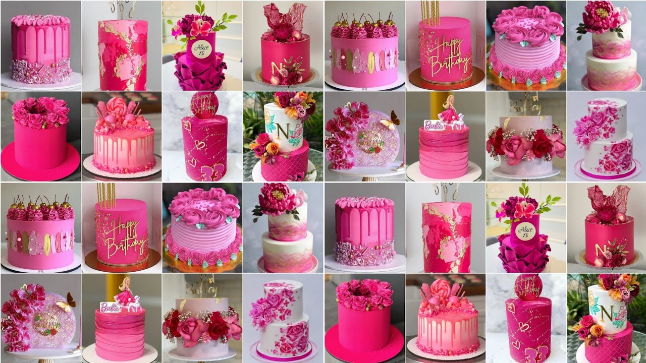 💕pink colour cake design | pink cake design | cake design video ...