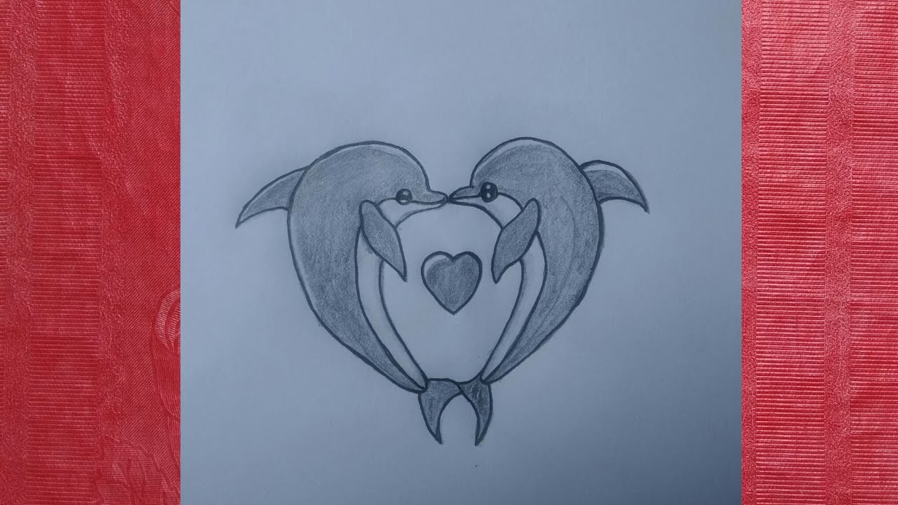 Cute Dolphins Love Drawing. Easy pencil dolphins drawing. Bizli Drawing ...