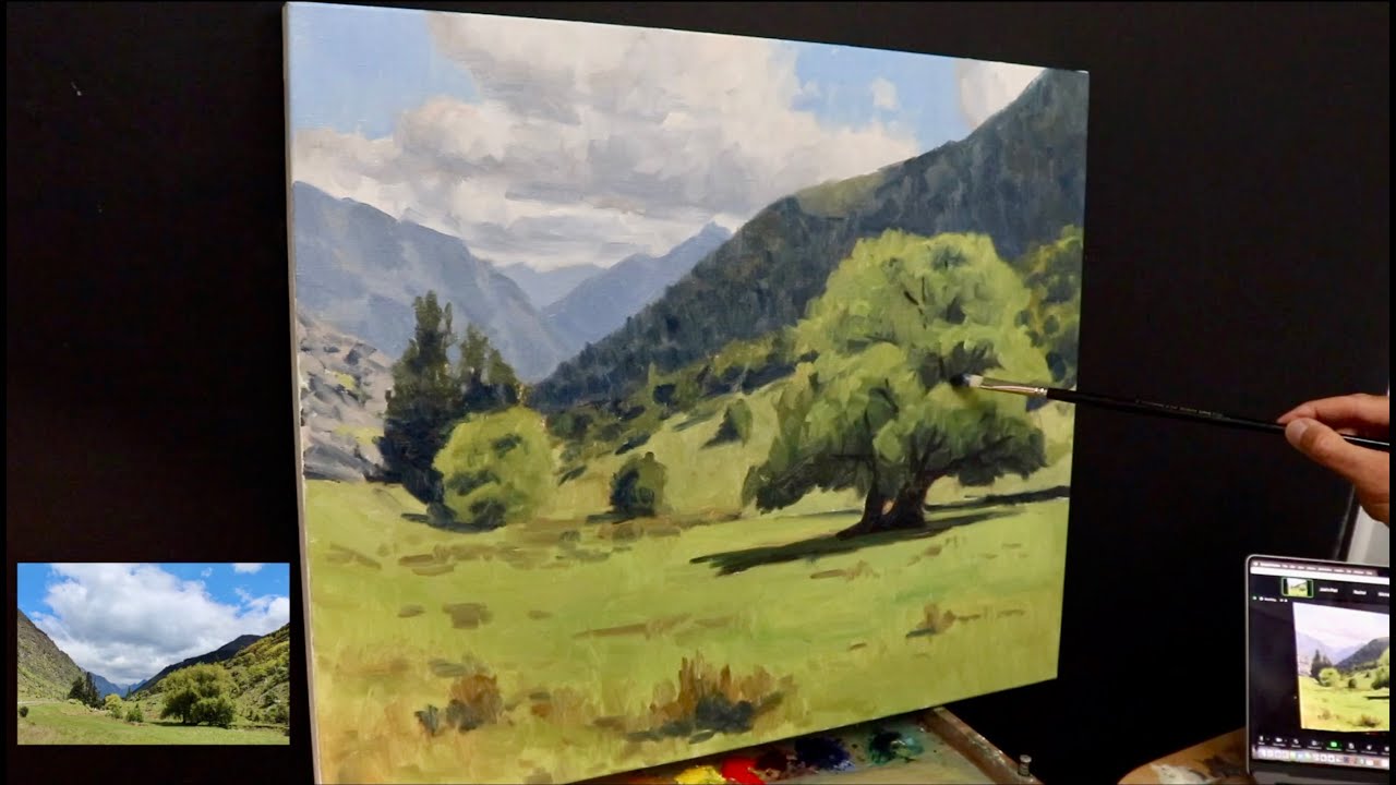 How to Start a LANDSCAPE PAINTING. Blocking-In a Painting, Tips For ...