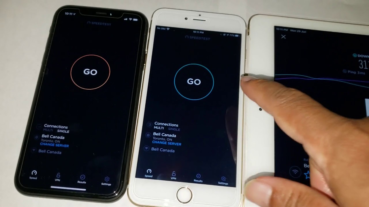 Comparison of Speed test result between iPhone 6s Plus, iPhone XR, iPad ...