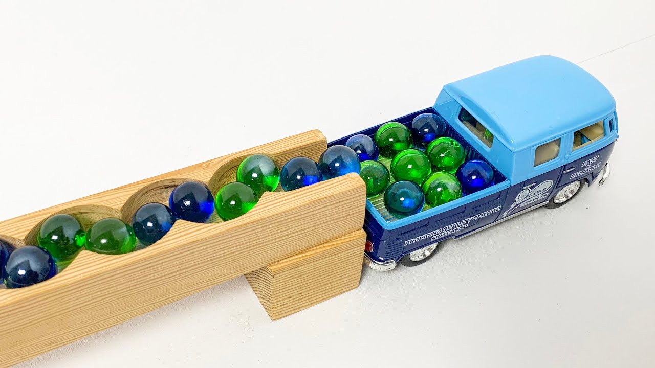 Marble Run ASMR ♫ HABA Slope, Wooden Track, Pickup Car Truck, Dump ...
