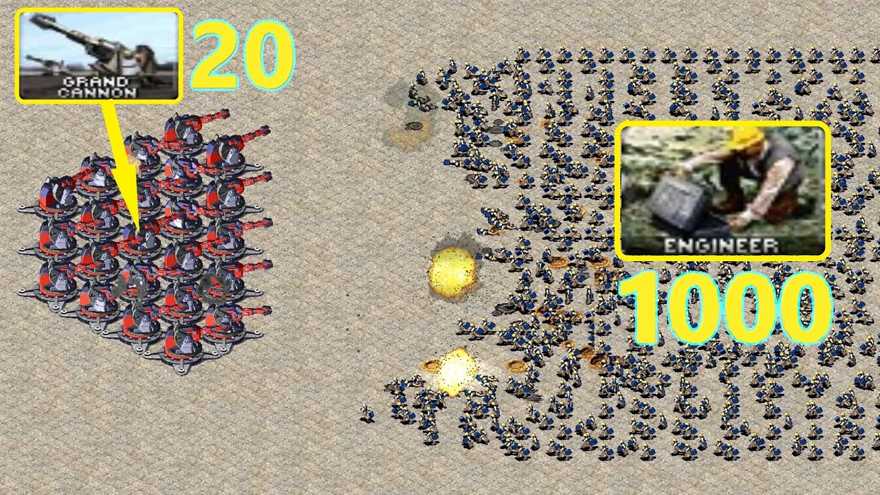 20 Grand Cannons vs 1000 Engineers - Red Alert 2 - YouTube