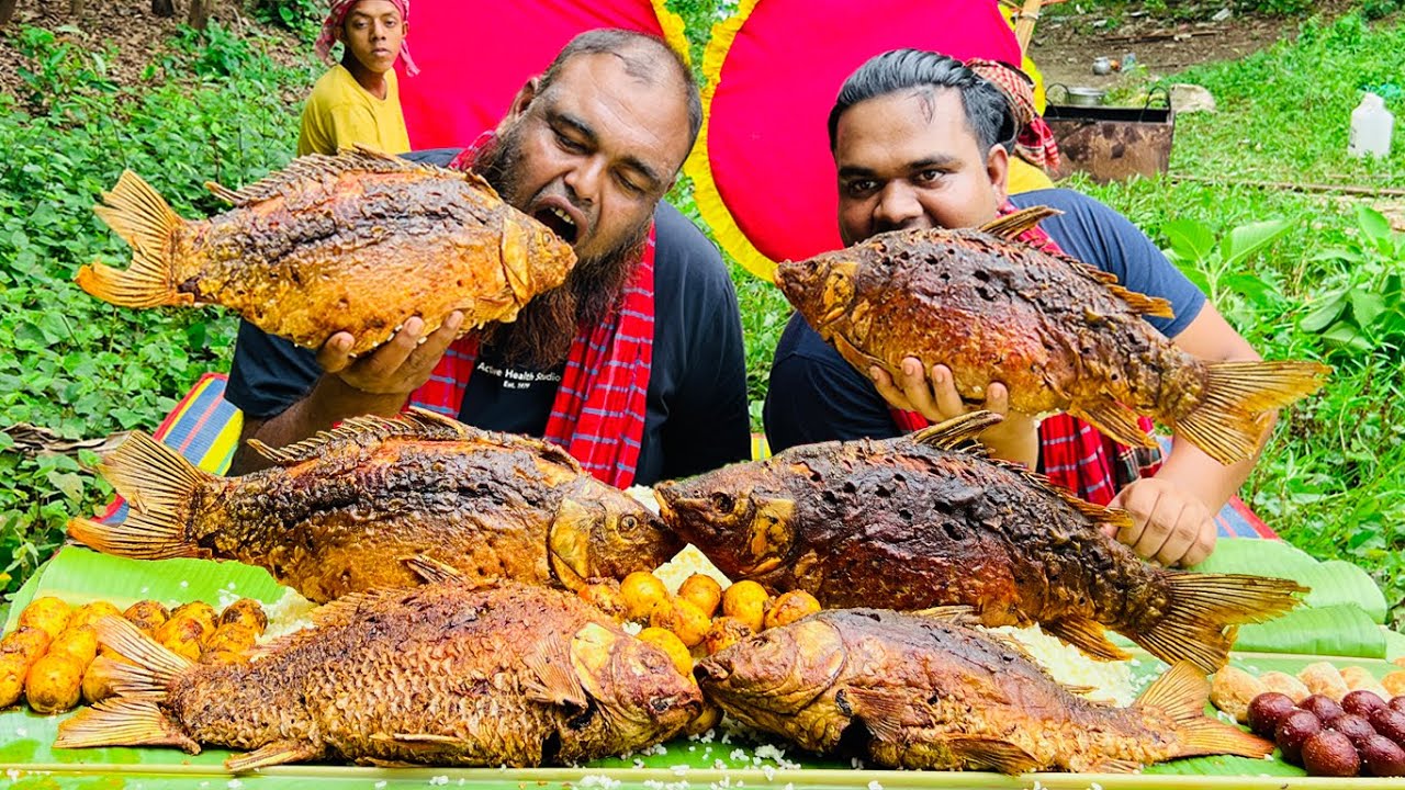 Two Big Guys Eating 12 KG 4 Carp Fish, 18 Boiled Eggs, 3 KG Rice & 3 KG ...