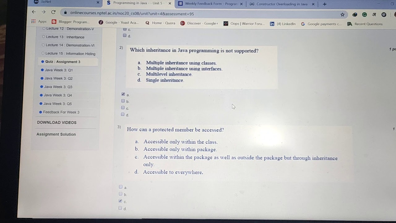 Nptel Java Week 3 Assignment Solutions Swayam Youtube