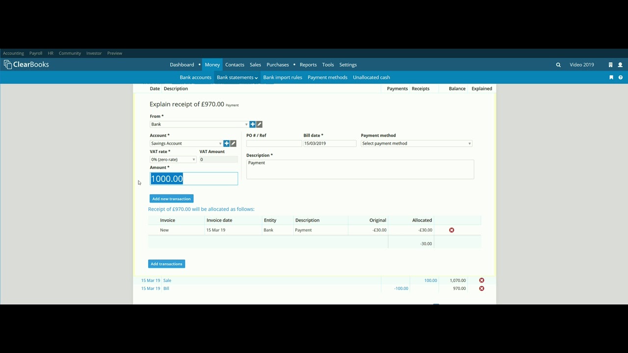 How to explain Bank Charges on the Bank Explain screen - YouTube