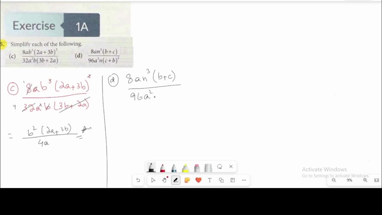 Exercise 1A Q5 (c) and (d) 8th Edition Chapter 1 Algebraic Fractions and Formulae ||Book 3 ...