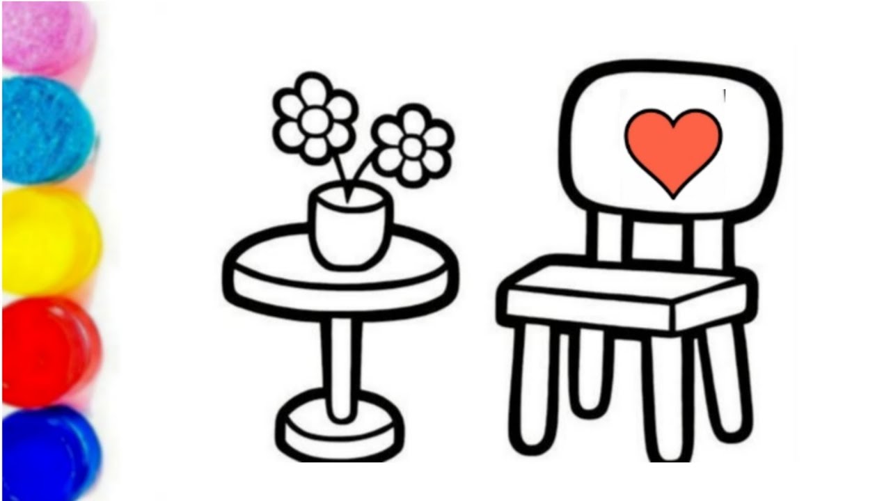 easy chair, table drawing and colouring painting for kids and toddlers ...