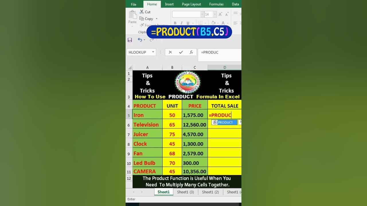 HOW TO USE PRODUCT FORMULA IN EXCEL #excel #gbec76 #exceltips #shorts #ytshort #excelformula ...
