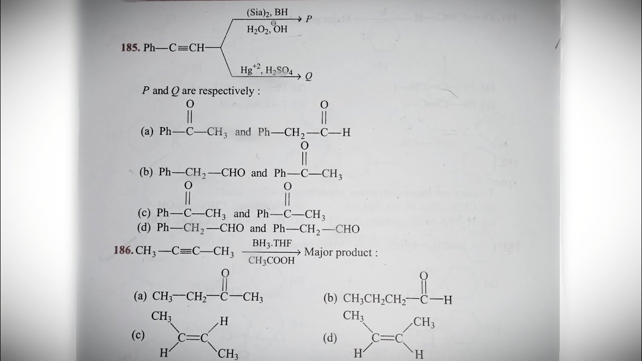 when Alkyne reacts with (Sia)2BH +H2O2,-OH and Hg+2, H2SO4 and BH3,THF+ ...