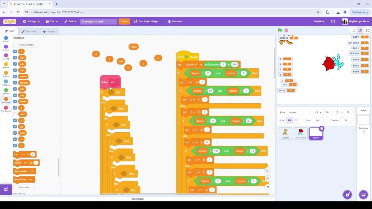 Ai system card game in scratch e2 - YouTube