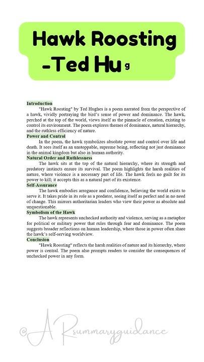 Hawk Roosting -Ted Hughes| Instant Essay for ExamSuccess #Modern Poetry ...