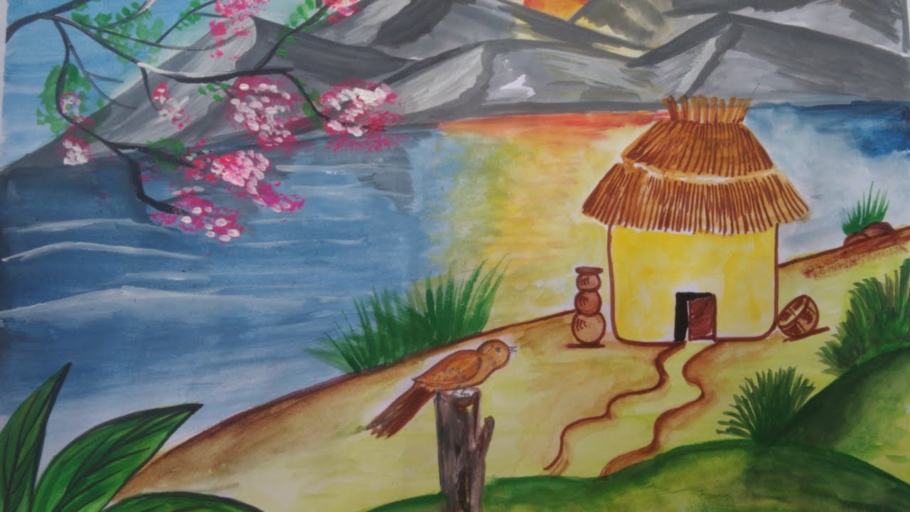 How to draw natural senary drawing in poster colour. - YouTube