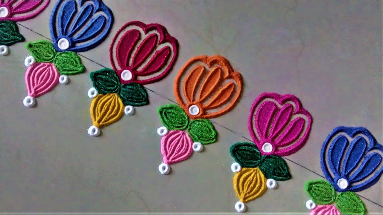 Super Easy and Quick Flower Border Rangoli Designs|| Creative Rangoli ...