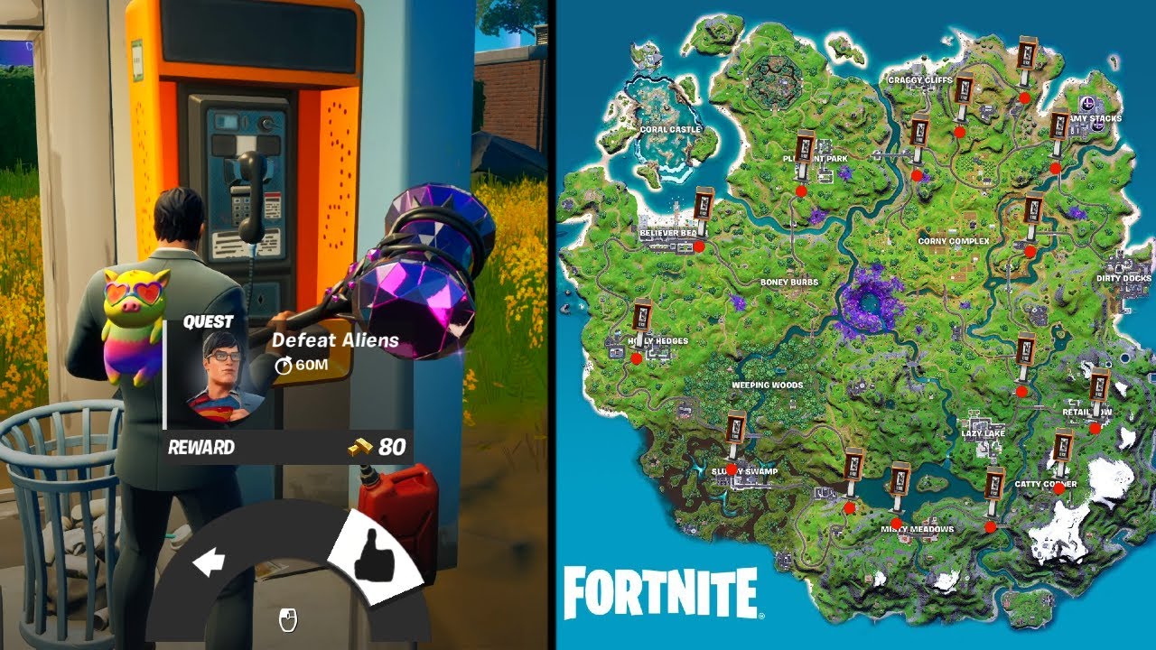 ALL PAYPHONE LOCATIONS in Fortnite - SUPERMAN SKIN CHALLENGES - YouTube