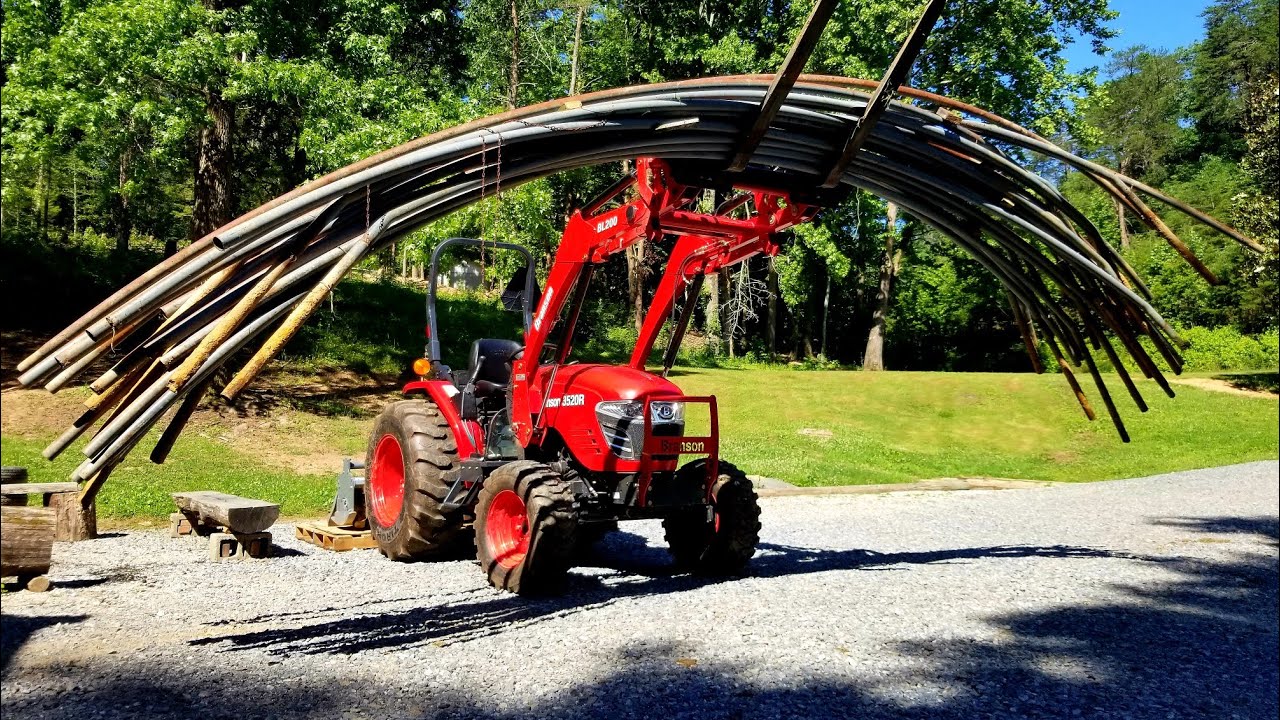 Branson 3520R Compact Tractor lifting 2,000+ lb 30 ft hoops made of 12 ...