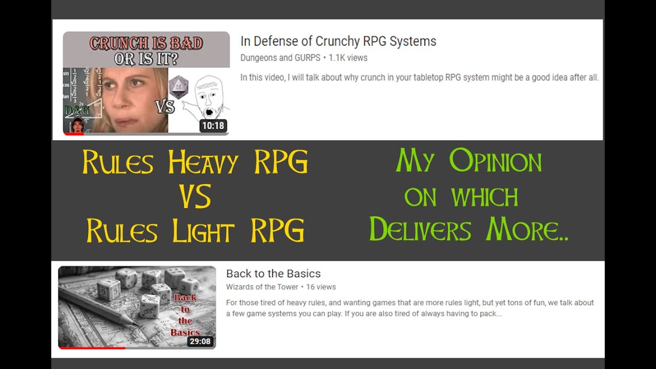 Crunchy RPG VS Rules light RPG. - YouTube