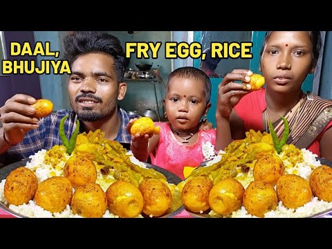 Today's eating fry egg, daal bhujiya with rice eating | jh eating show ...