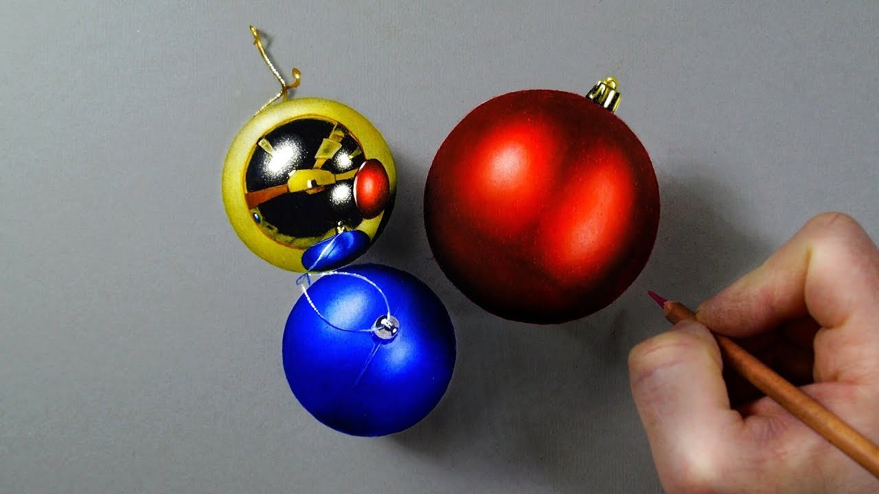 I CREATED REALISTIC CHRISTMAS BALLS DRAWING, 3d drawing - YouTube