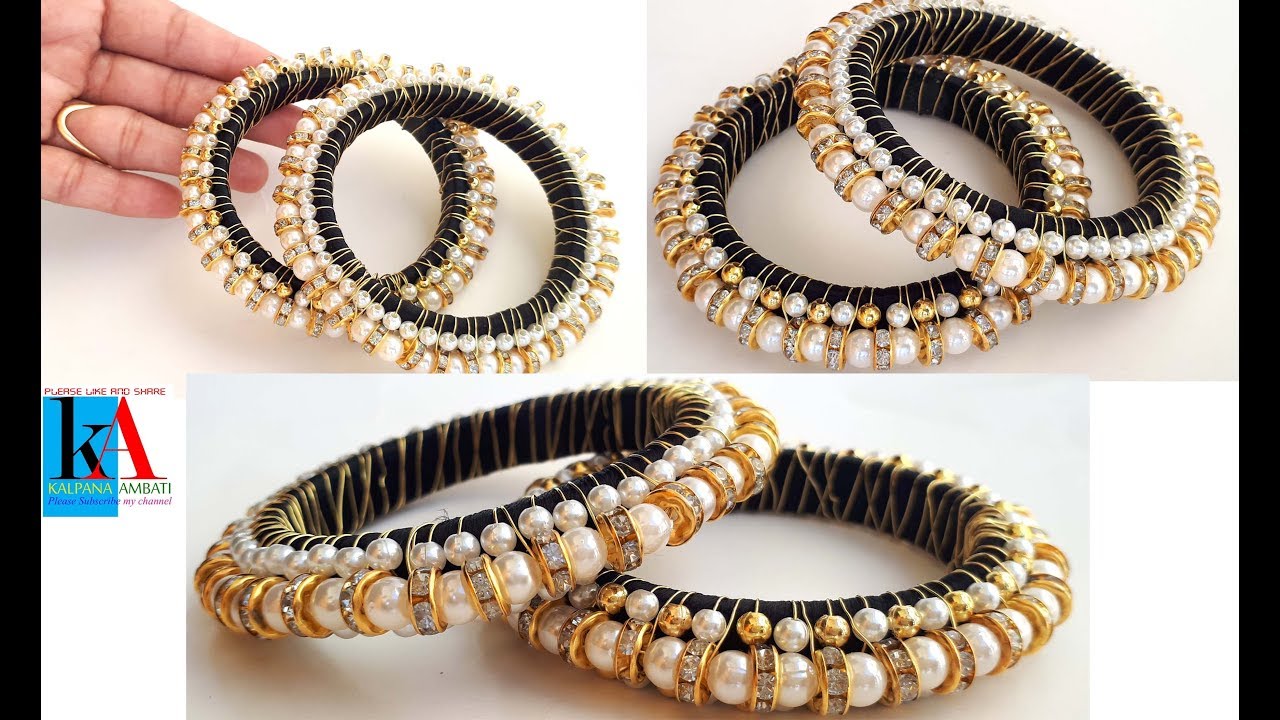 How to make Designer Silk Thread Bangles with pearls || 2 models ...