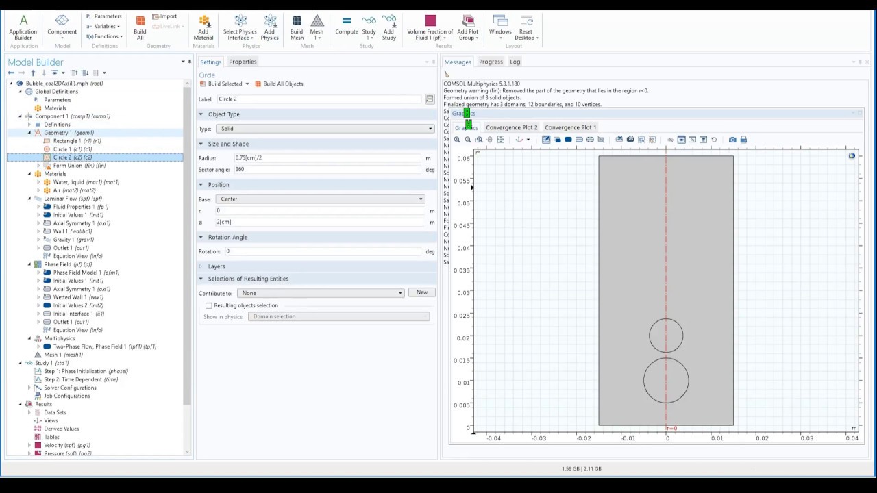 Quick Tutorial - 2D axisymmetric bubble coalescence Phase Field in ...