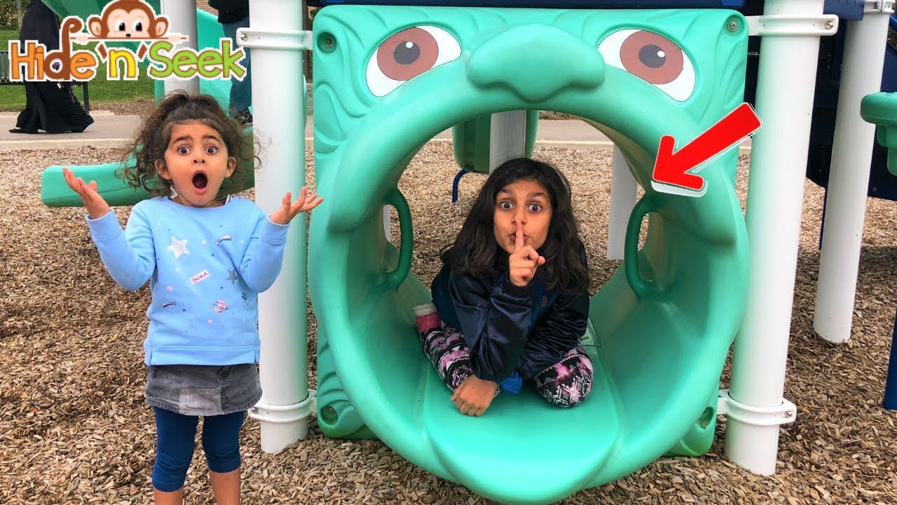 Sally HIDE AND SEEK Pretend Play with Deema at the playground!!! - YouTube