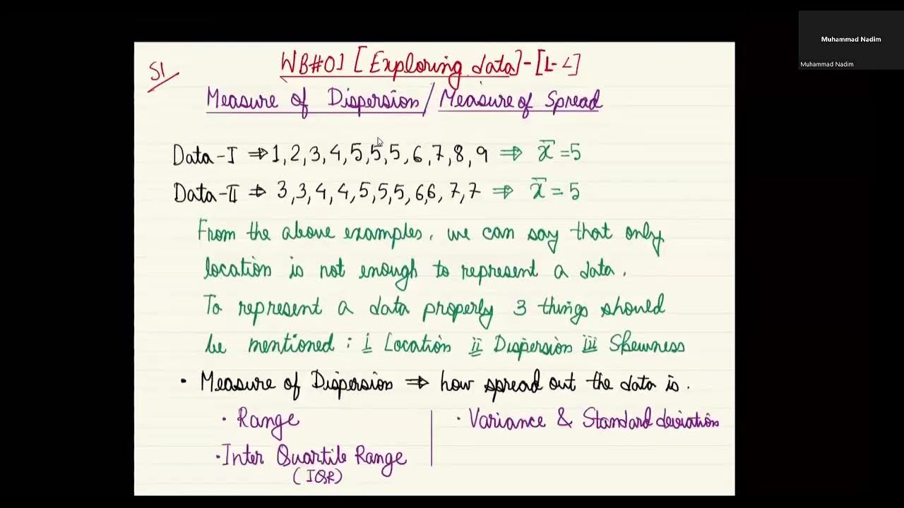 AS Nadim sr S1 WB1 Exploring Data Lecture 4 27 Jul 2024 Measure of Dispersion & speed - YouTube