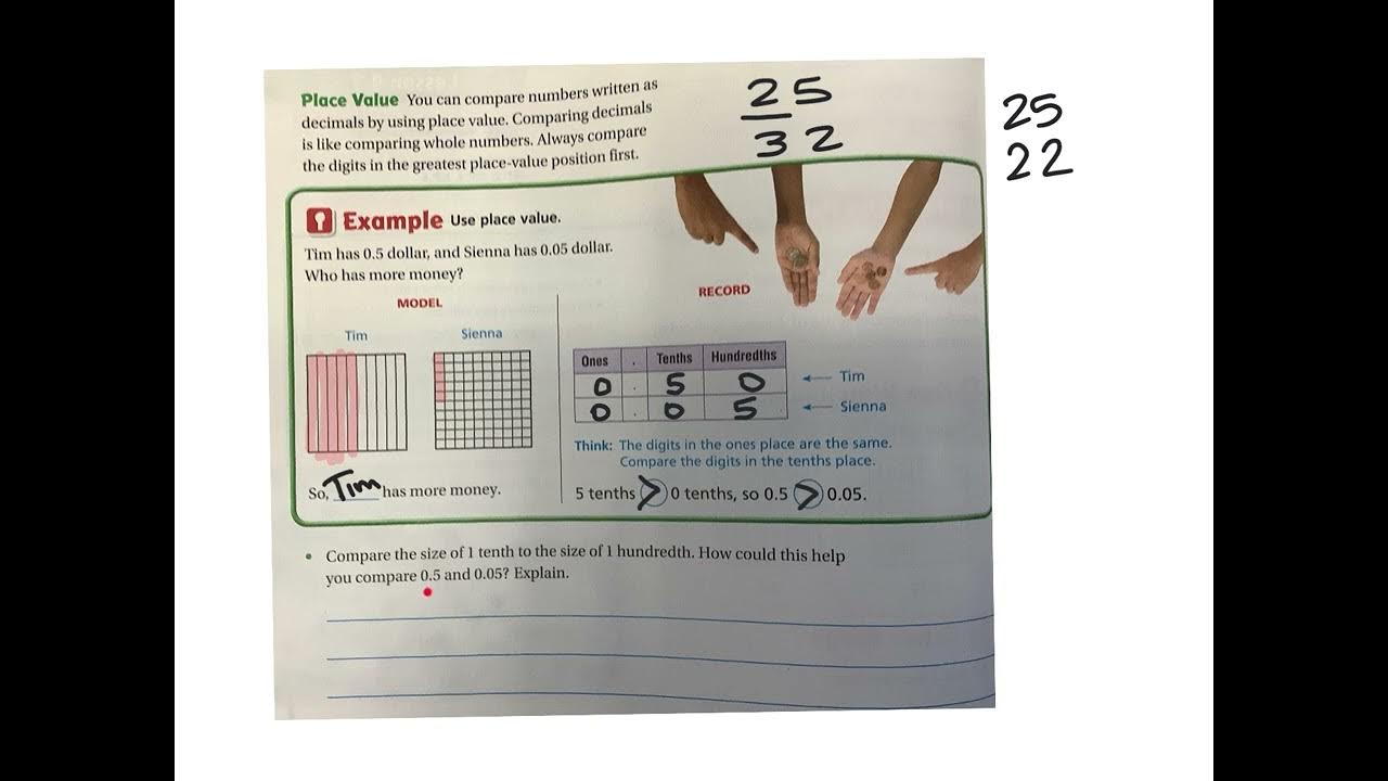 4th grade GoMath lesson 9.7 compare decimals - YouTube