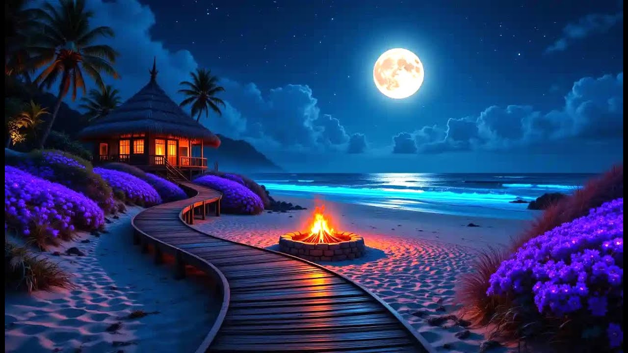 1-Hour Moon-Bright Petals & Waves | Dark-Screen Ambience for Deep Sleep ...